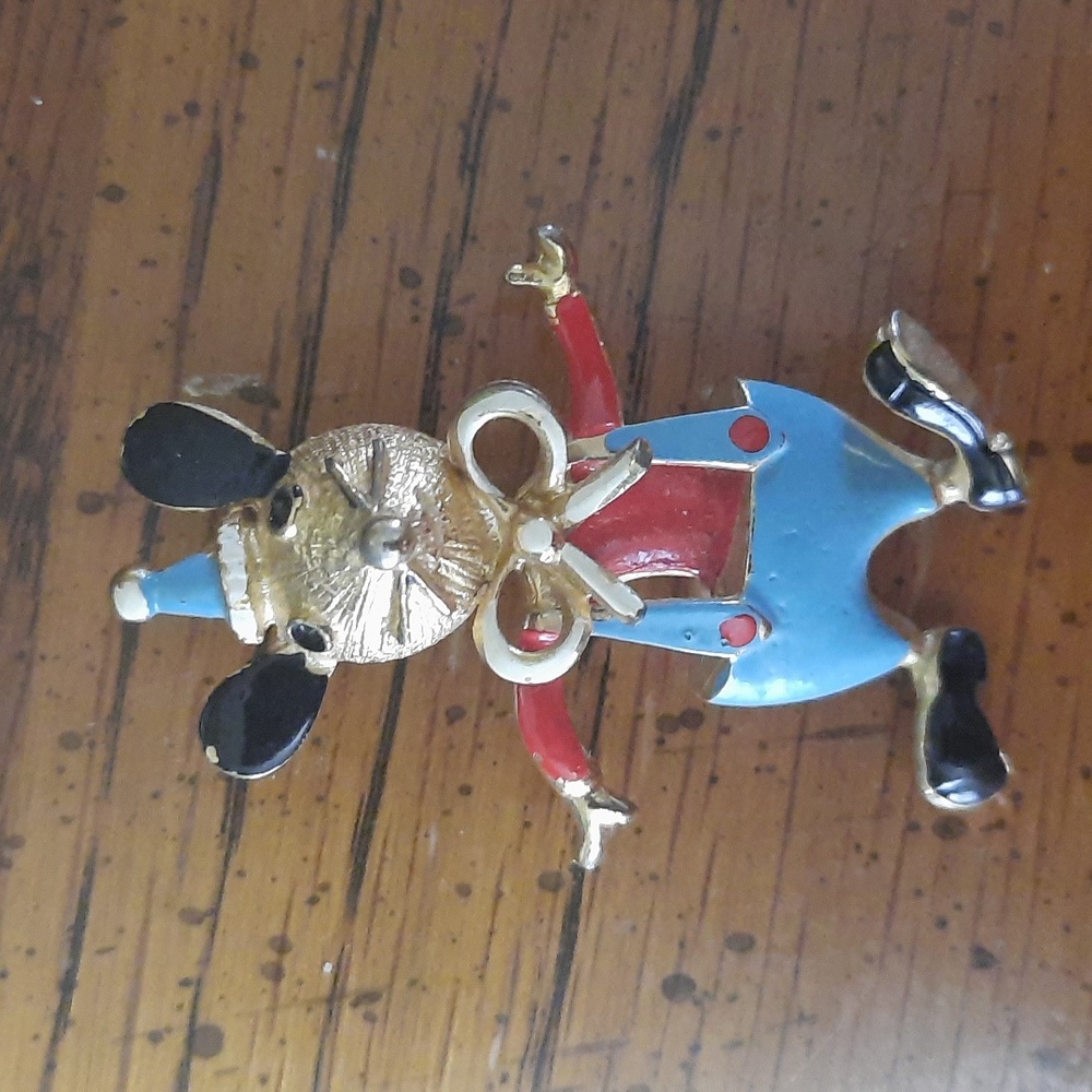 Vintage Circus Clown Mouse Bobblehead Pin Brooch - Gem